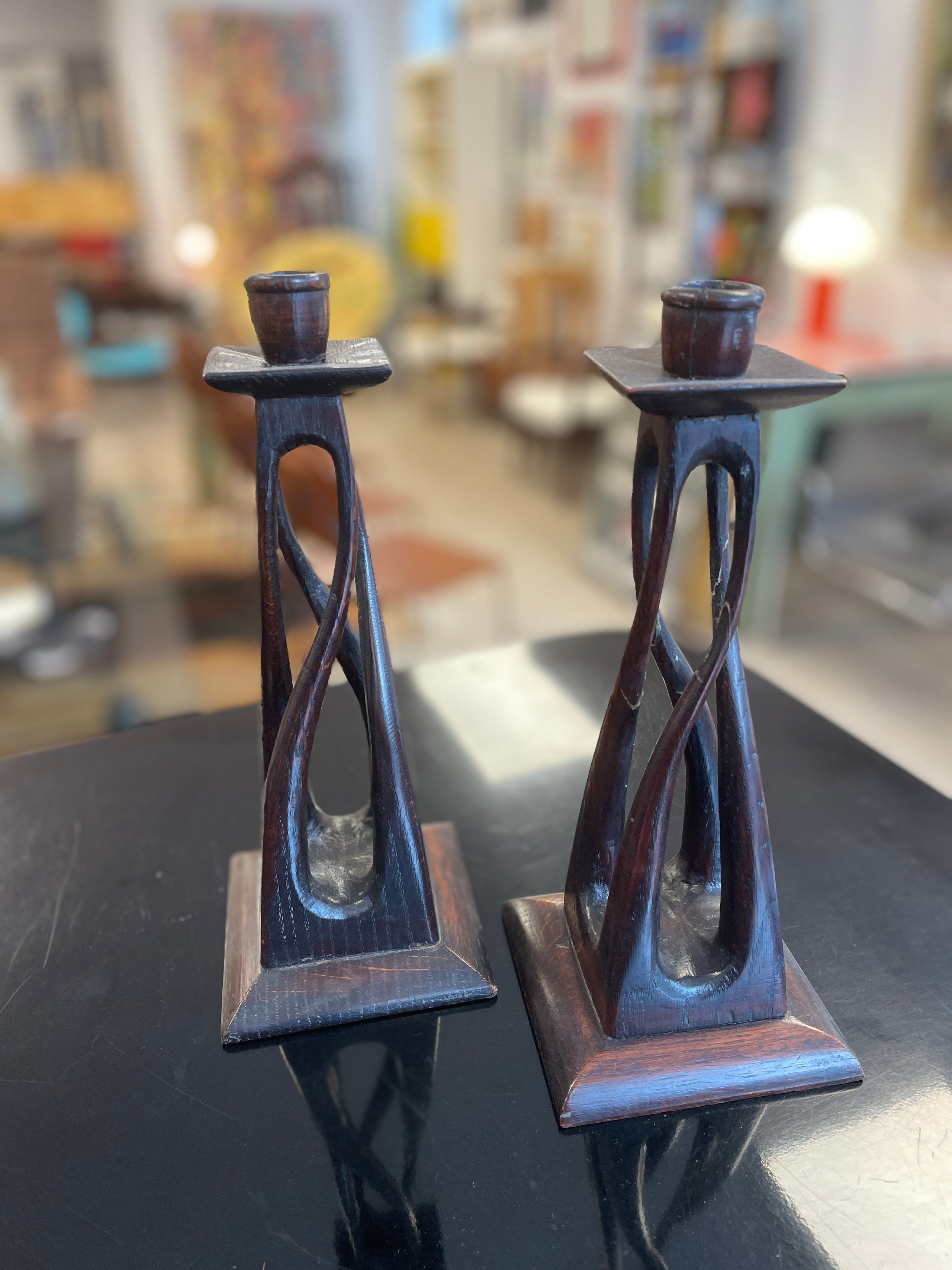 Antique Sculptural Carved Candle Holders - PAIR | Into The Void